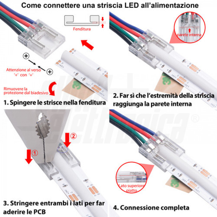 30-10124C - Connettore per PCB 12mm - Con cavo - Per strisce COB RGB ...