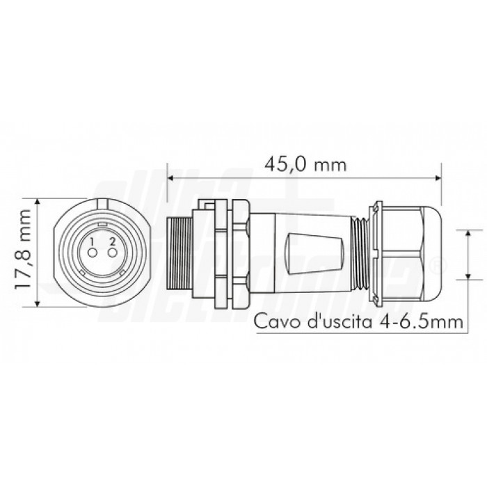 44-31 - Presa volante SP11 due poli - Alpha Elettronica
