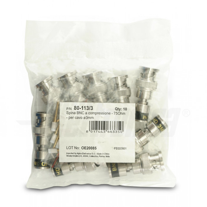80-113/3 - Spina BNC a compressione - 75Ohm - per cavo ø3mm - Alpha ...