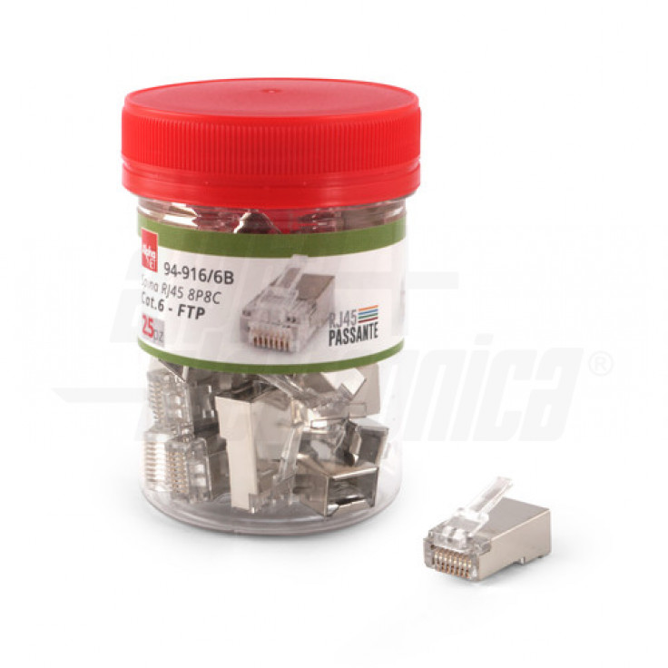 94-916/6B - Spina RJ45 8P8C Cat.6 FTP AWG24-26 Passante - Contatti ...